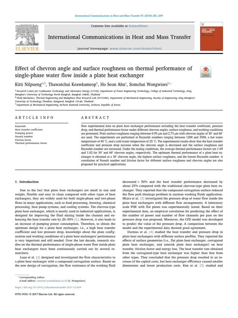 Effect of Chevron Angle and Surface Roughness On Thermal Performance of ...