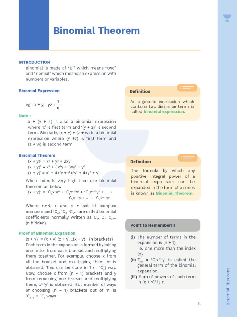 Binomial Theorem Pdf Rational Number Combinatorics