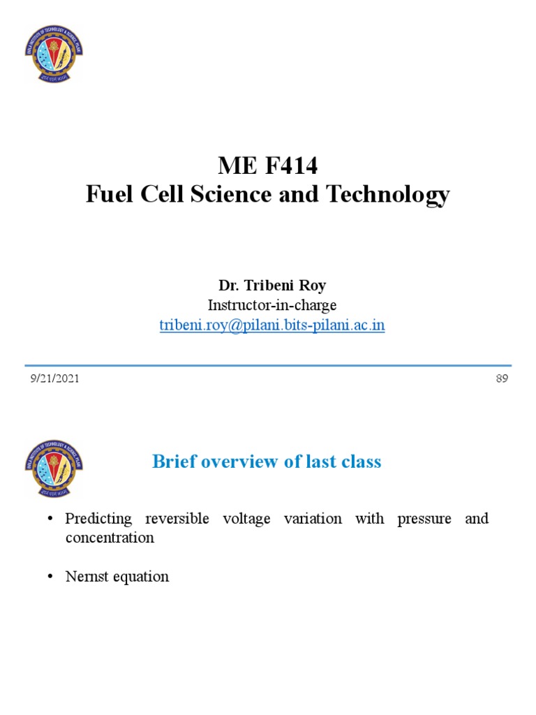ME F414 Fuel Cell Science and Technology: Tribeni - Roy@pilani - Bits-Pilani - Ac.in | PDF ...