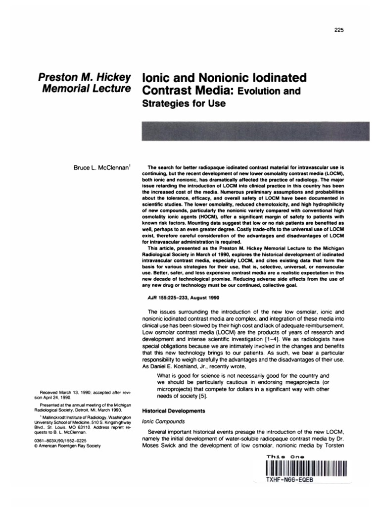 Ionic and Nonionic Lodinated Contrast Media | PDF | Adverse Effect ...
