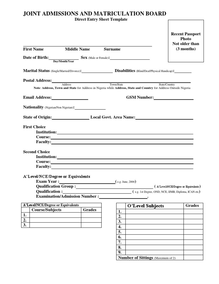 Direct Entry Application Form Template | PDF | Vocational Education ...