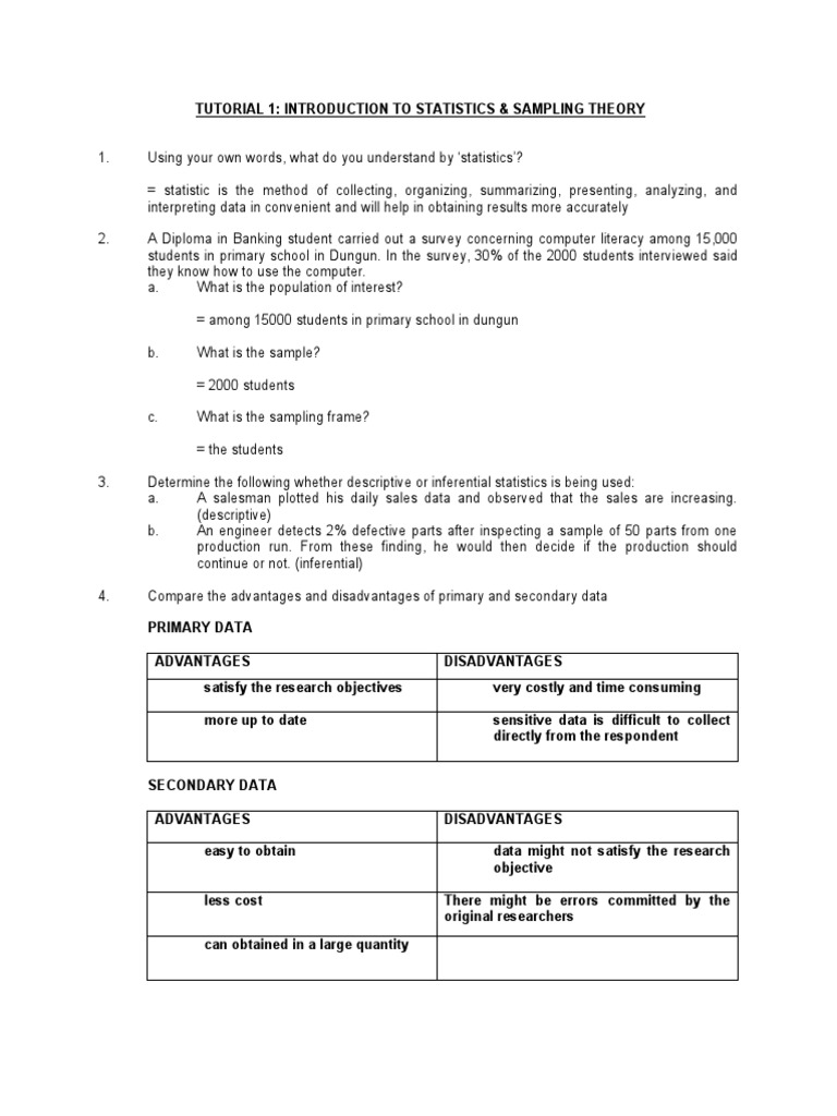 Sta104 Tutorial 1 Download Free Pdf Sampling Statistics Survey Methodology