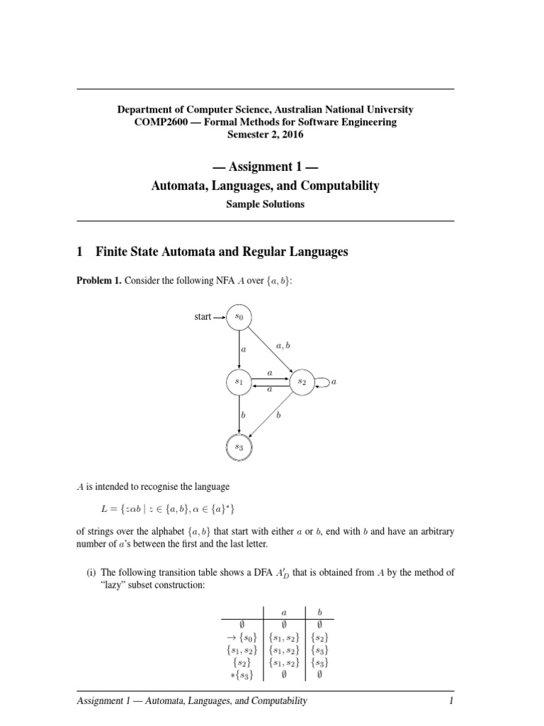 Assignment 1 - Automata, Languages, and Computability | PDF | Formalism (Deductive) | Models Of ...
