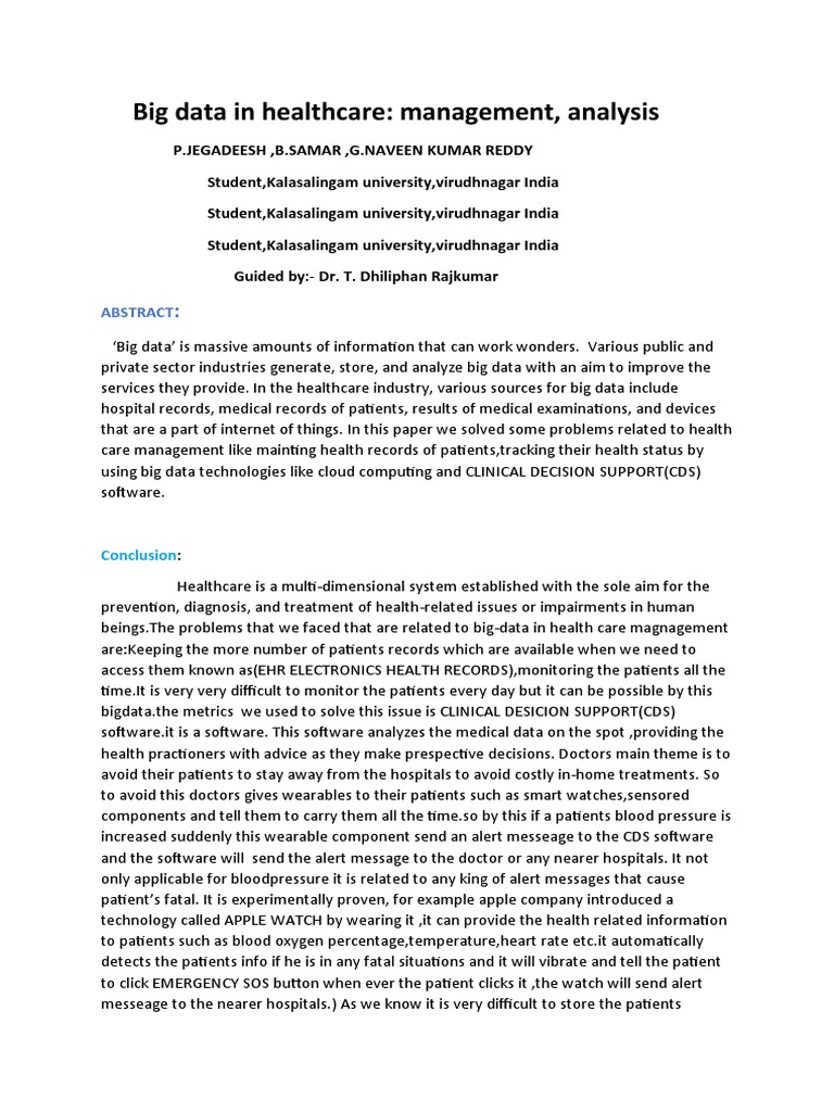 Big Data in Health Care Management | PDF | Big Data | Electronic Health ...