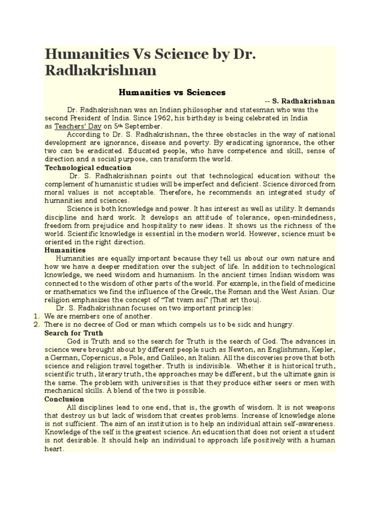 Humanities Vs Science by DR | PDF | Science | Humanities