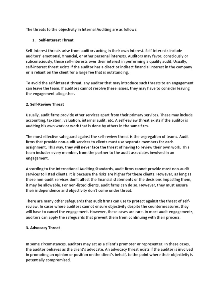 The Threats To The Objectivity in Internal Auditing | PDF | Audit ...