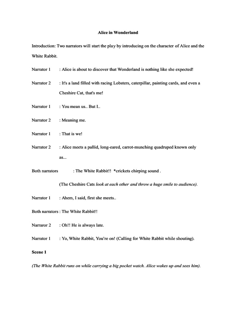 Alice in Wonderland School Play Script | PDF | Lewis Carroll | Works