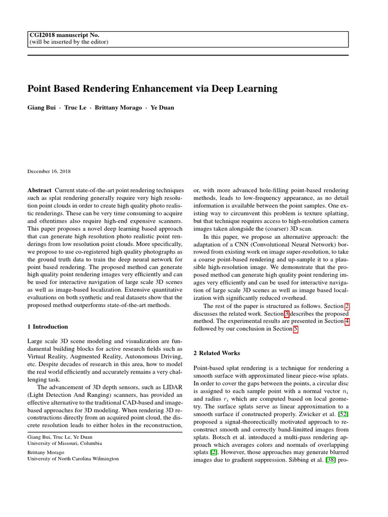 Point Based Rendering Enhancement Via Deep Learning: December 16, 2018 ...
