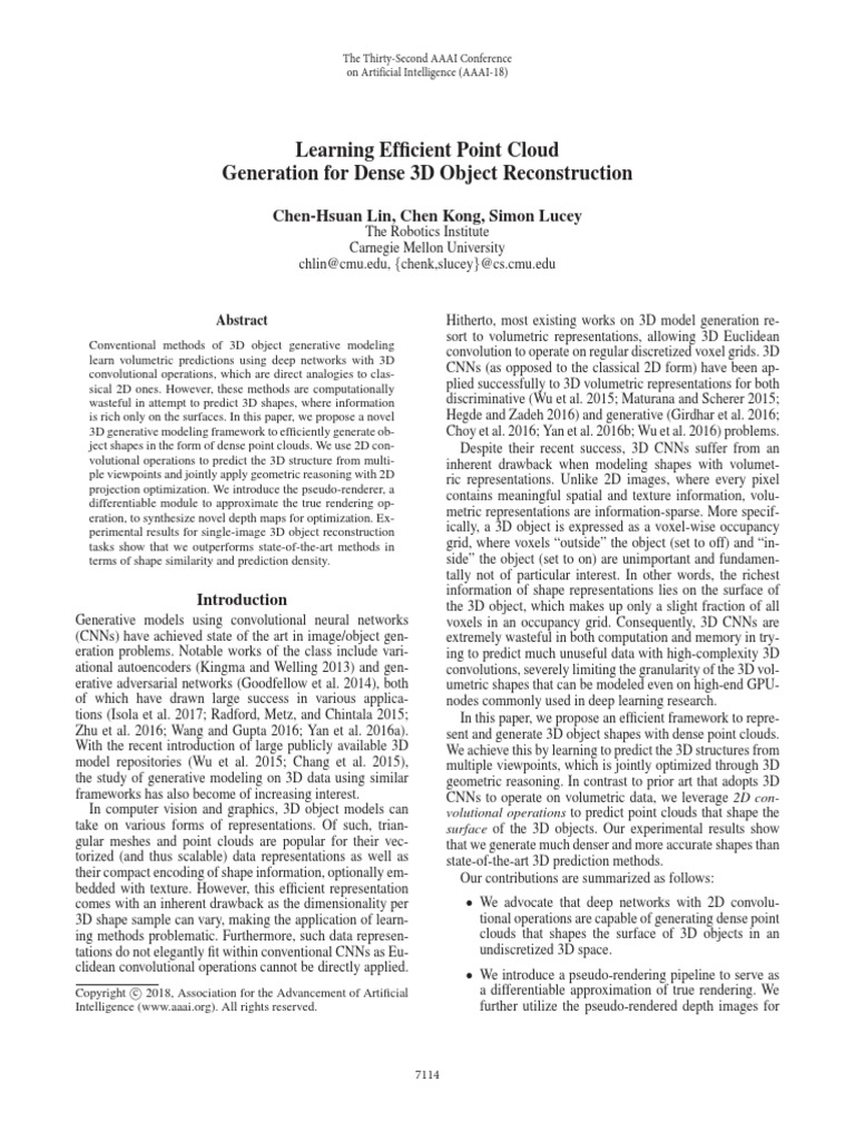 Learning Efficient Point Cloud Generation For Dense 3D Object Reconstruction | Download Free PDF ...