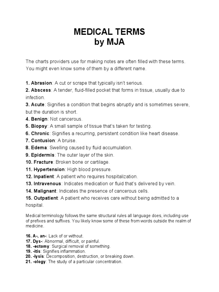 Medical Terms by MJA | PDF | Edema | Psychiatry