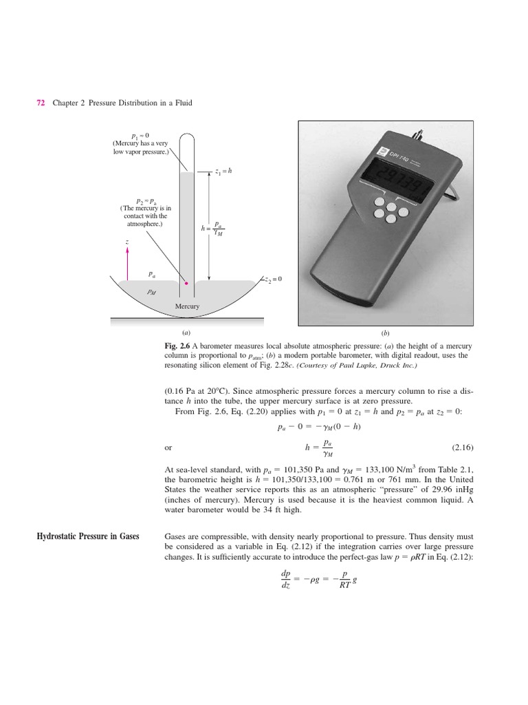 Chapter 2 Pressure Distribution in A Fluid | PDF | Pressure | Pressure ...
