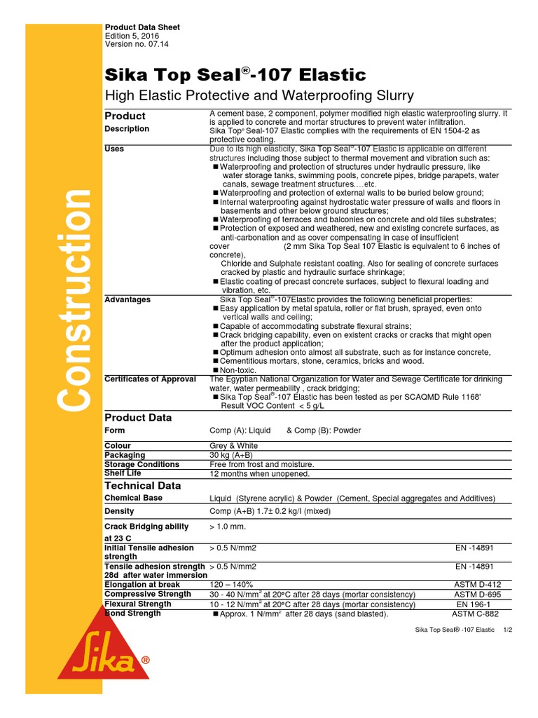 Sika Top Seal - 107 Elastic | PDF | Concrete | Mortar (Masonry)