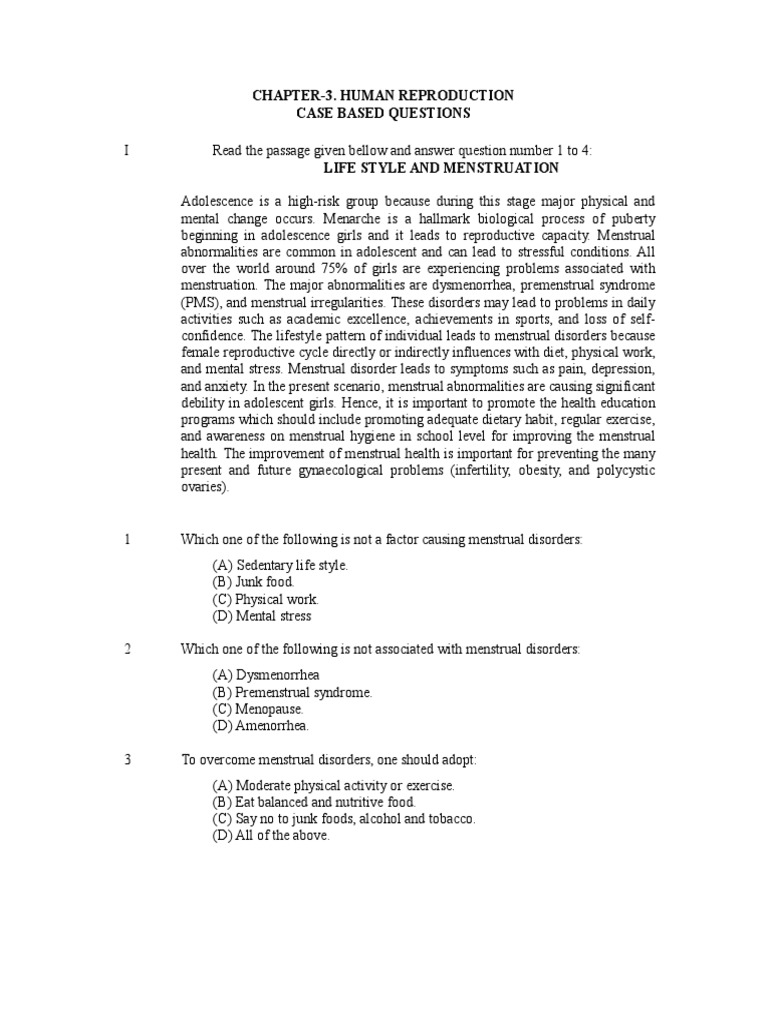 Chapter-3. Human Reproduction Case Based Questions | PDF | Menstrual ...