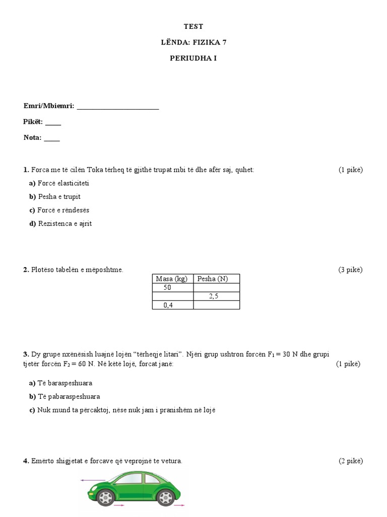 Fizika 7 Test 1 2020 2021 | PDF