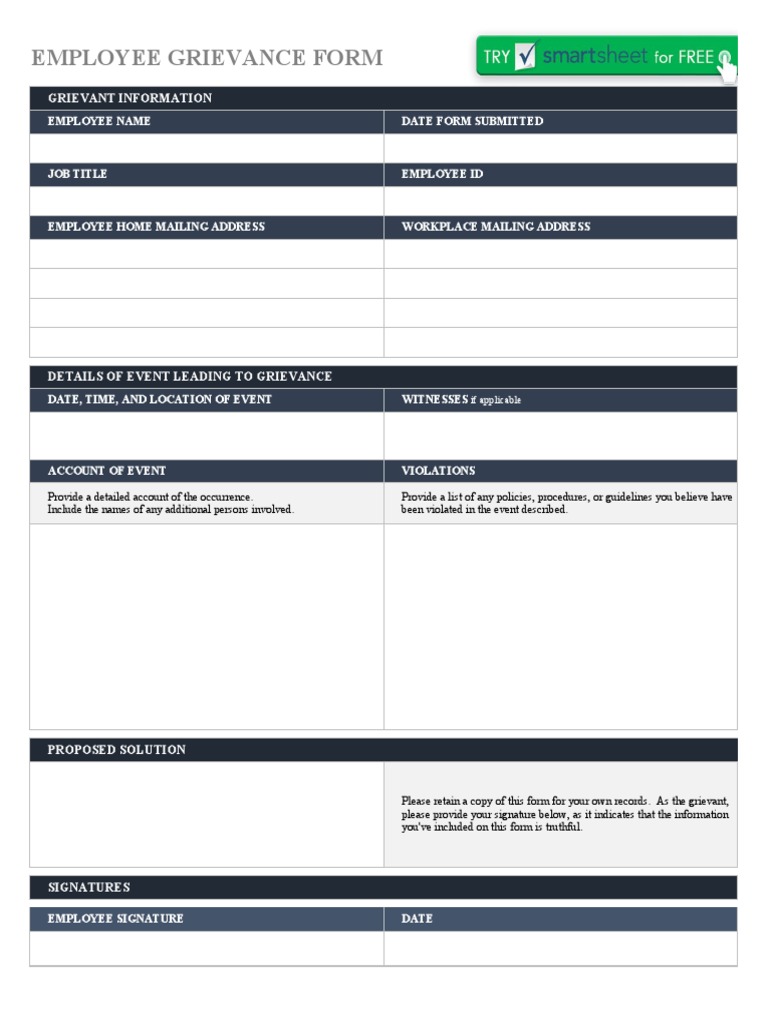 Addressing Workplace Issues: A Grievance Form for Documenting Employee ...