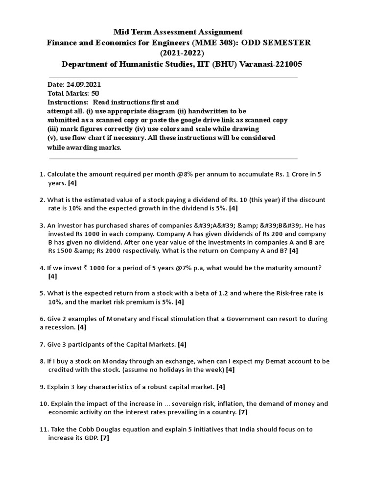 (Template) MME 308 Mid Term Examination | PDF