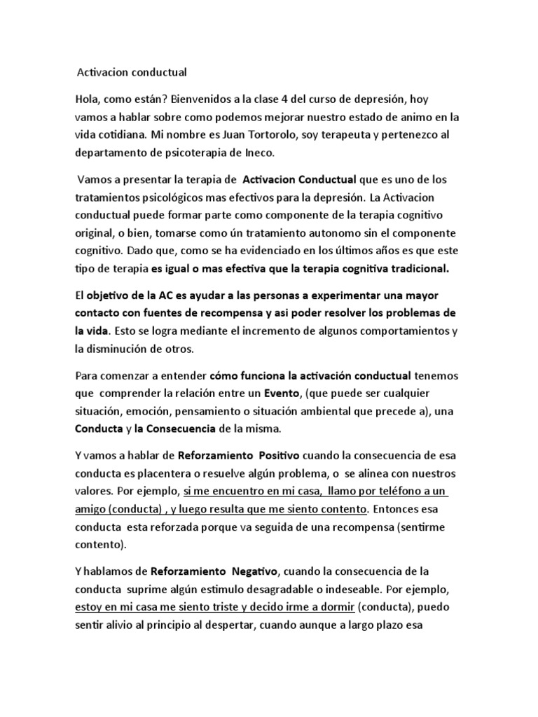 Terapia de Activación Conductual | PDF | Depresión (estado de ánimo ...