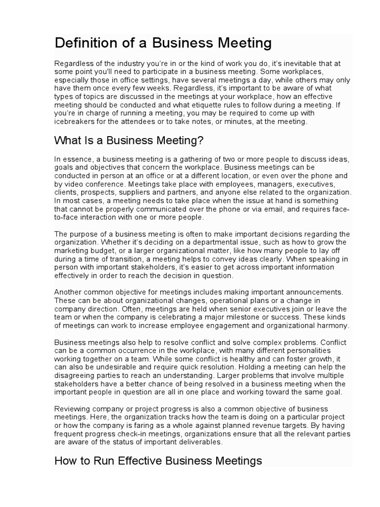 Definition of A Business Meeting | PDF | Goal | Business