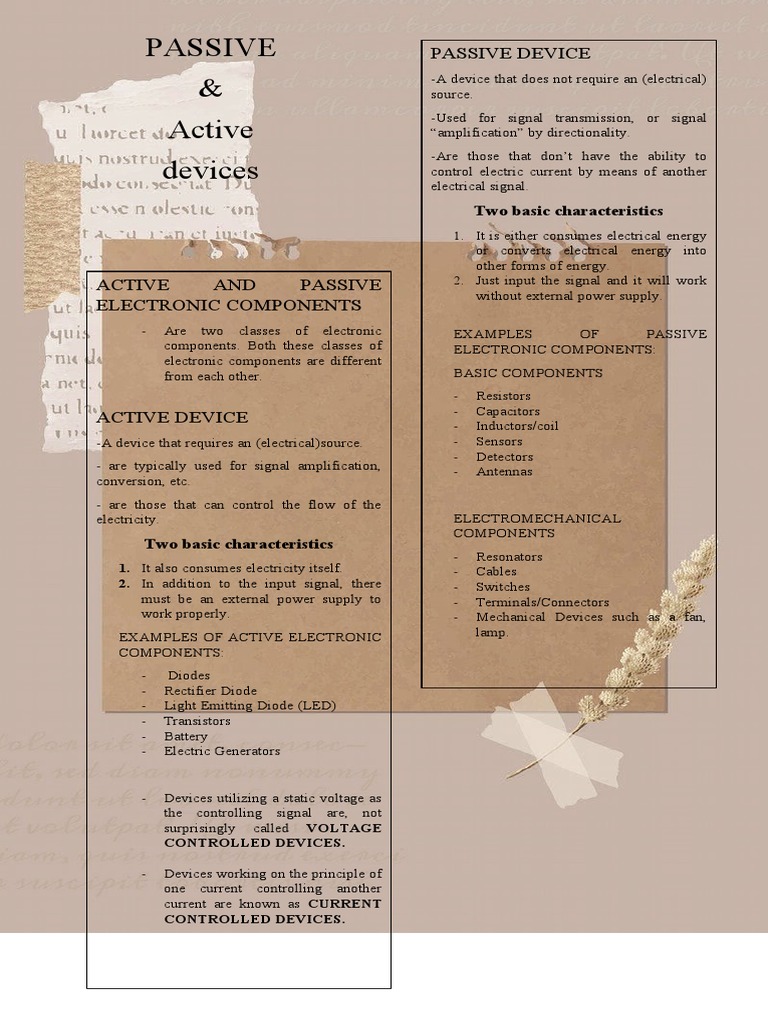 Passive and Active Devices | PDF | Passivity (Engineering) | Electronic ...
