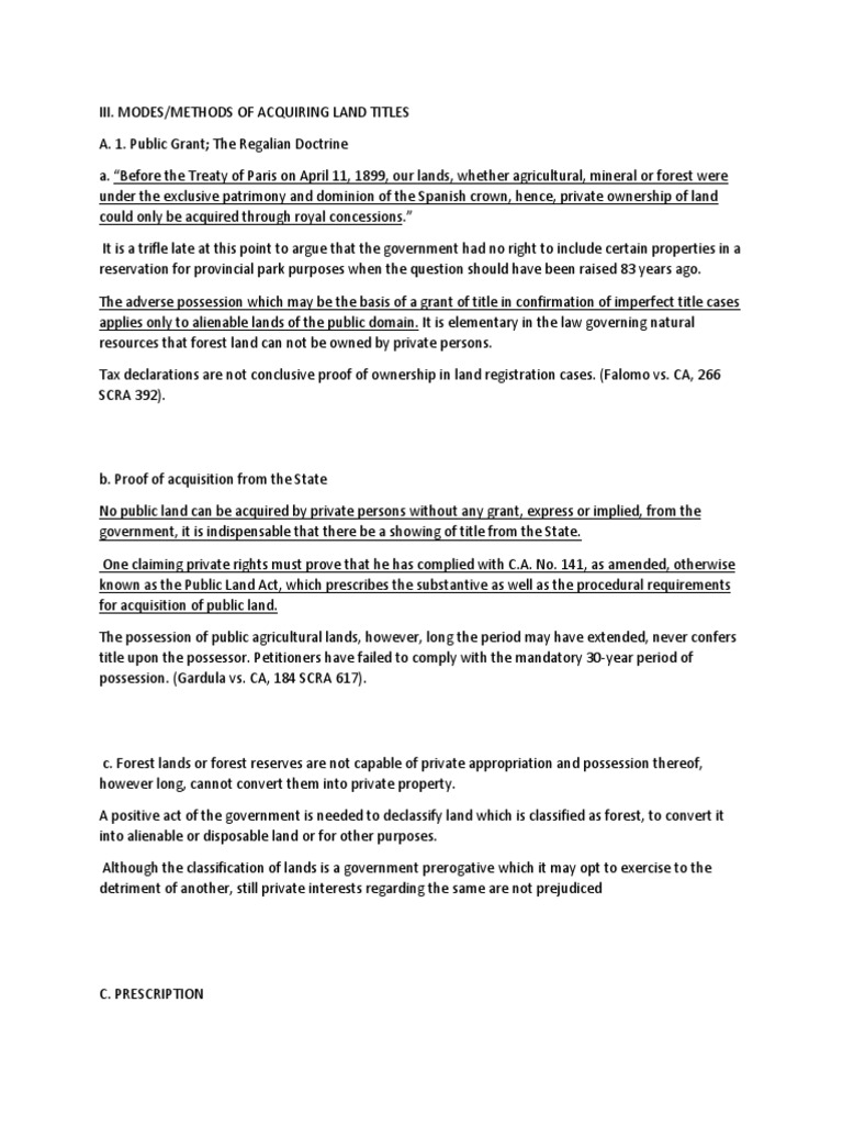 Modes Methods of Acquiring Land Titles | PDF | Deed | Adverse Possession