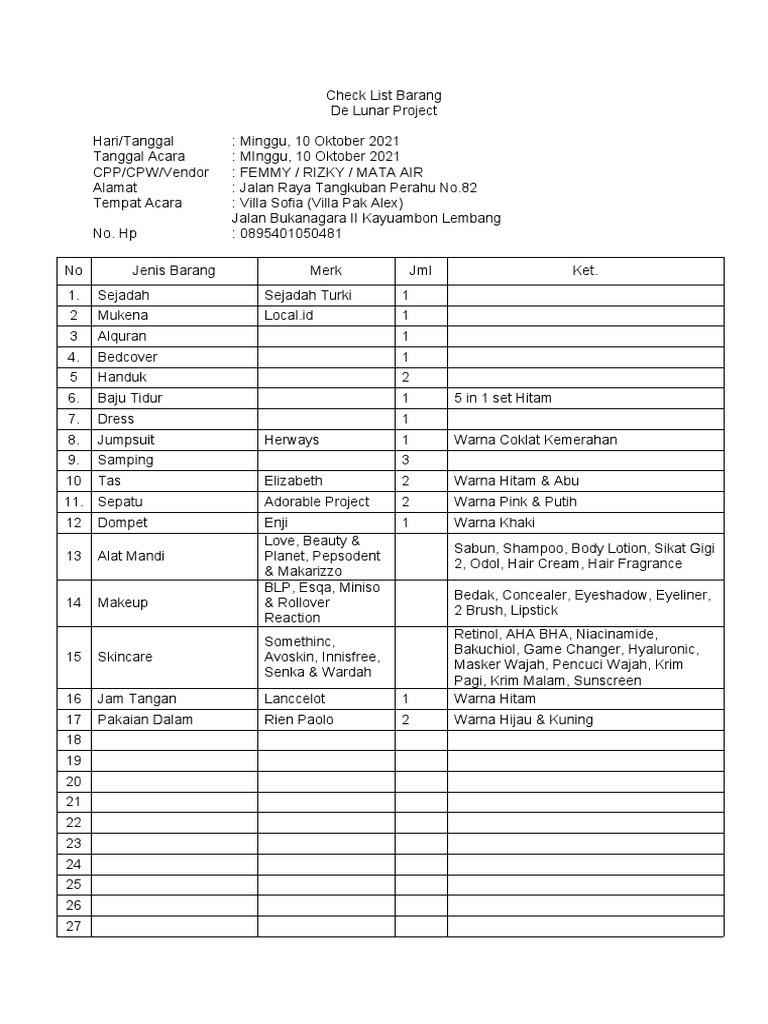 List Barang | PDF