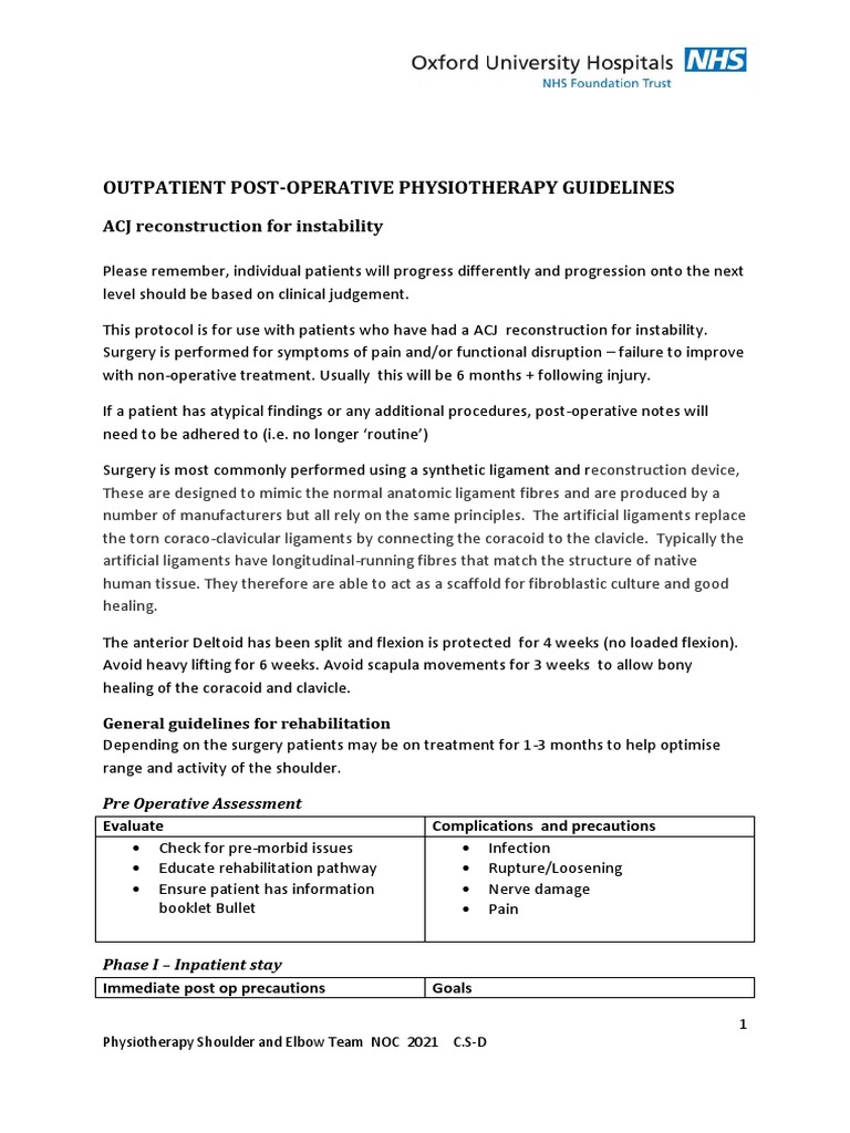 NHS UK ACJ Reconstruction For Instability | PDF | Shoulder | Physical ...