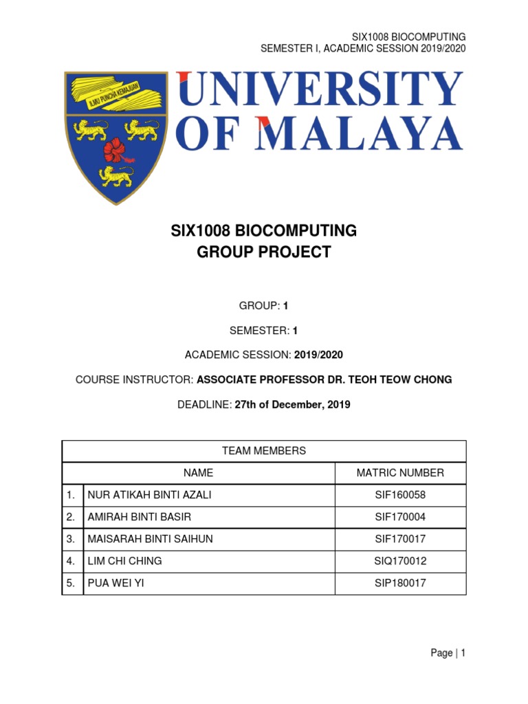 SIX1008 Biocomputing - Group Project (UNIVERSITI MALAYA) 2019/2020 ...