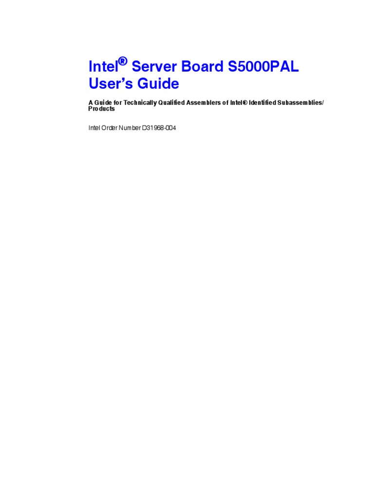 Intel Server Board S5000PAL User's Guide | PDF | Bios | Electrostatic ...