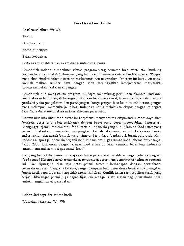Teks Orasi Food Estate | PDF
