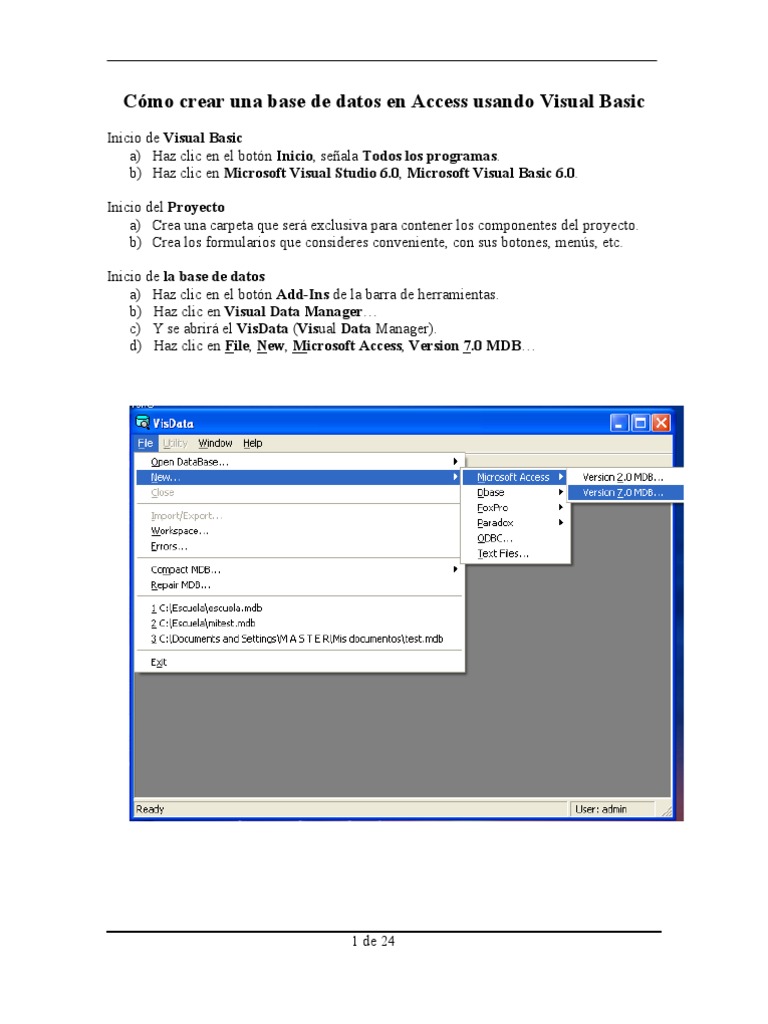 Cómo Crear Una Base de Datos en Access Usando Visual Basic | PDF ...