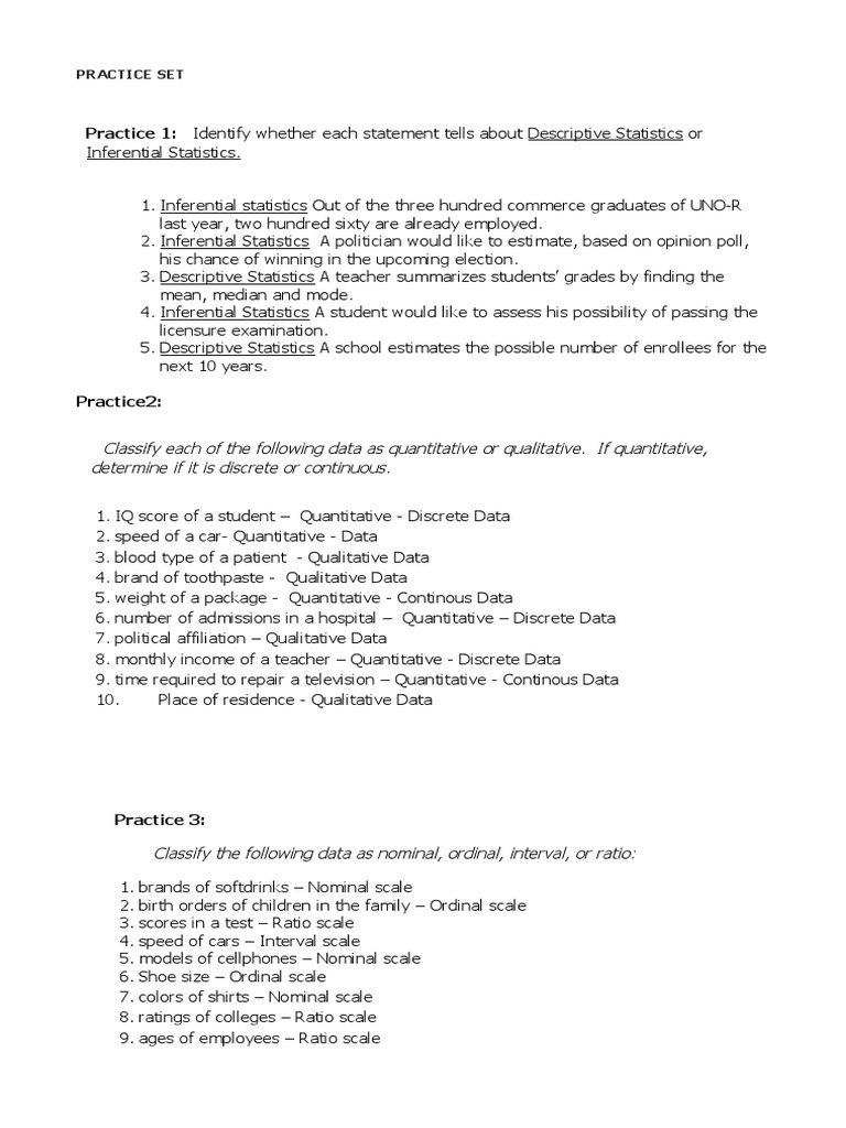 Practice 1: Identify Whether Each Statement Tells About Descriptive ...
