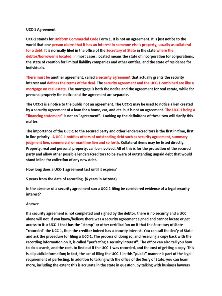 UCC 1 Information | PDF | Uniform Commercial Code | Debt