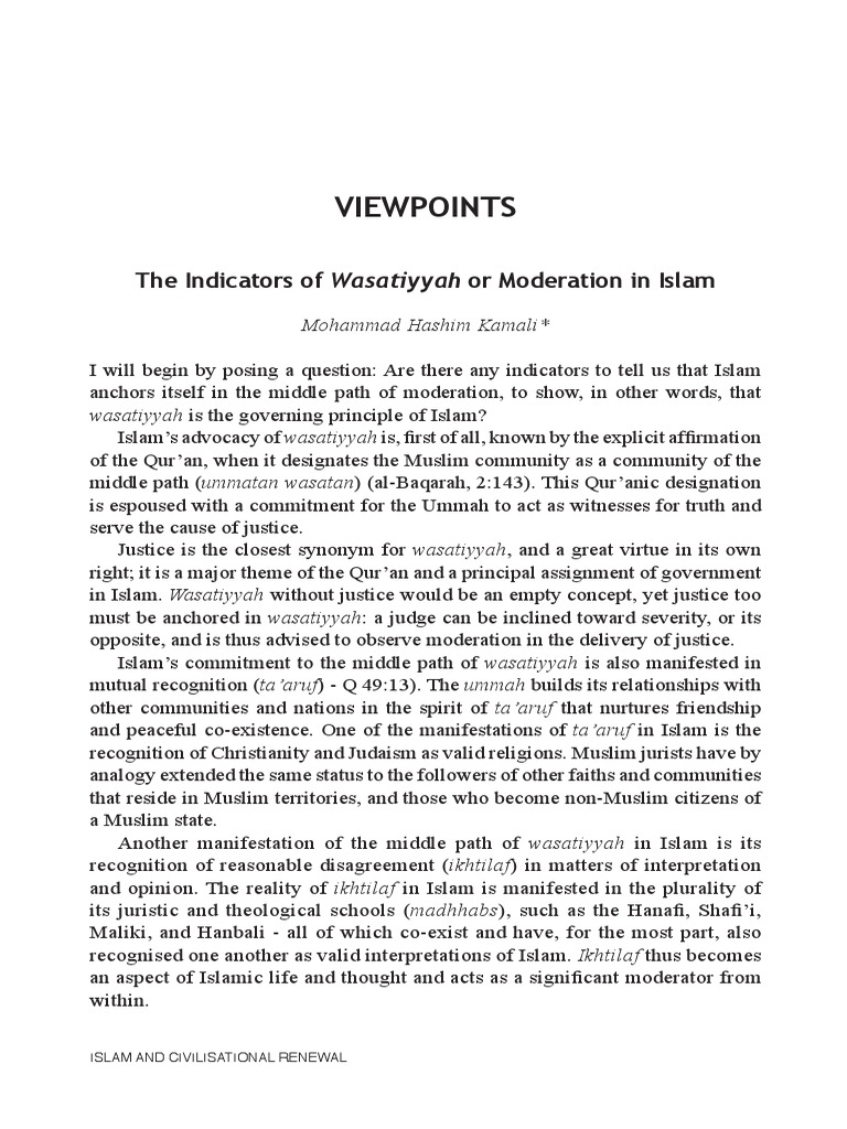 Viewpoints: The Indicators of Wasatiyyah or Moderation in Islam | PDF ...