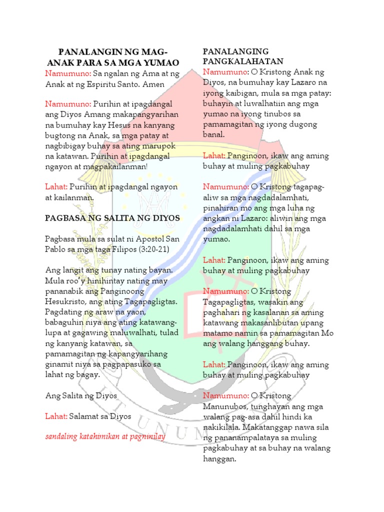 Panalangin NG Mag-Anak para Sa Mga Yumao | PDF