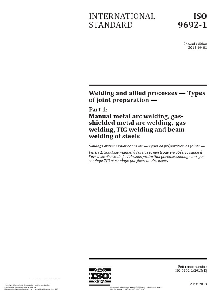 ISO 9692 1 2013 Welding and Allied Processes | PDF | Welding | Construction