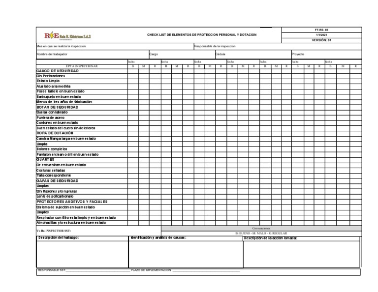 Ft-Re-03 Check List Epp y Dotacion | PDF