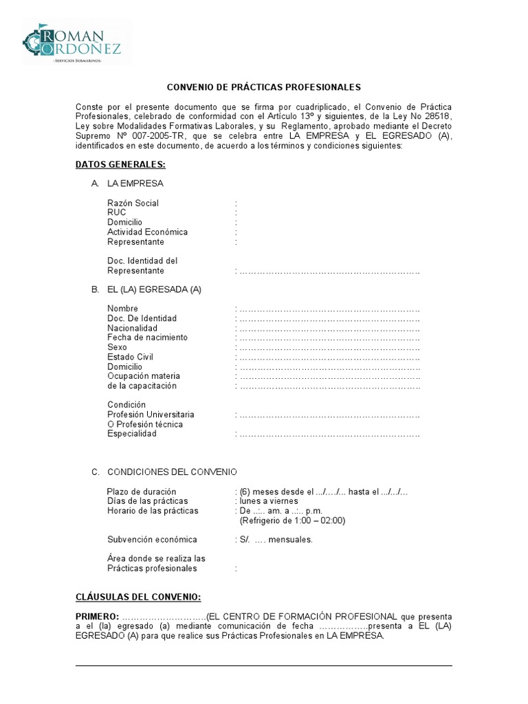 Convenio de Practicas Profesionales | PDF | Seguro | Desarrollo profesional
