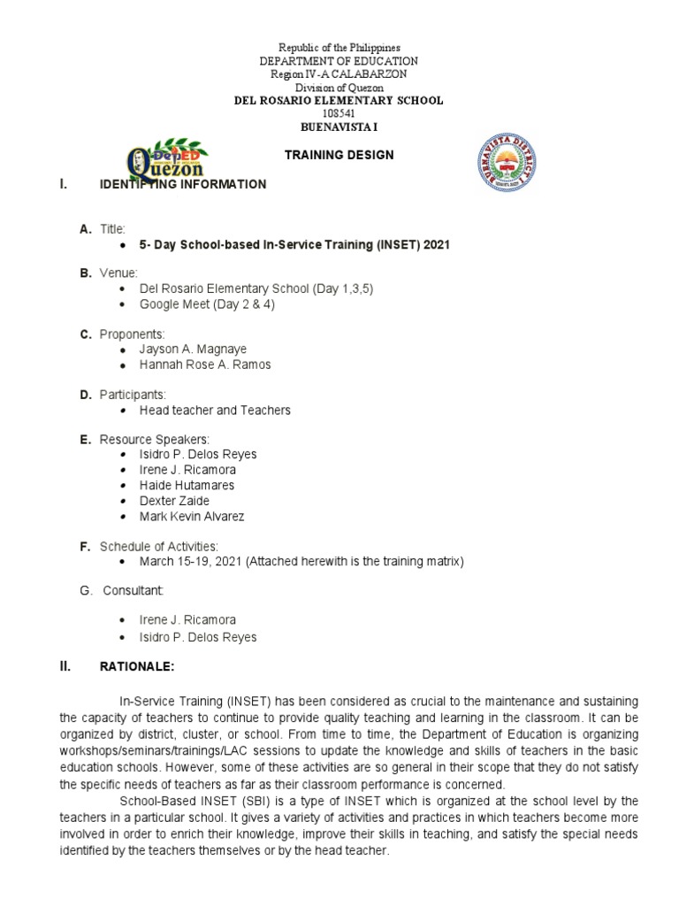 Training Design-Inset 2021 | PDF | Behavior Modification | Learning