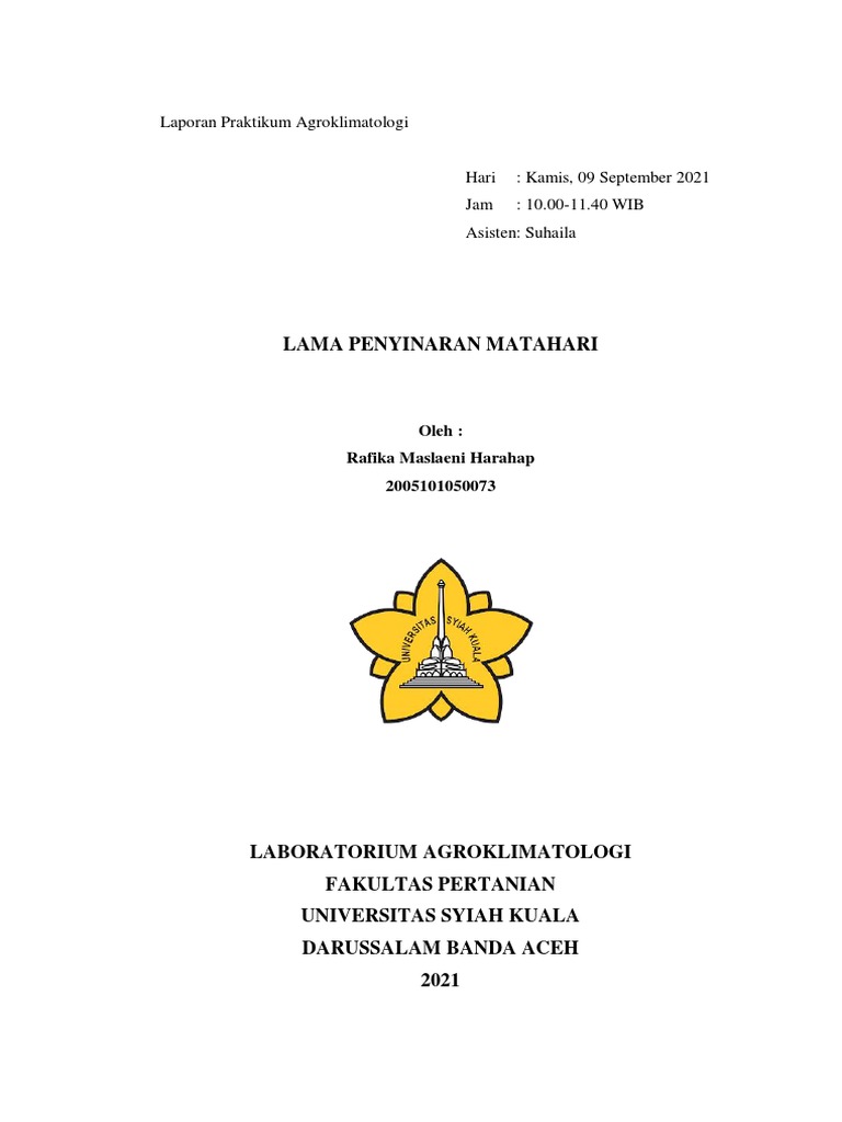 Rafika Maslaeni Harahap - 2005101050073 - Lama Penyinaran Matahari | PDF