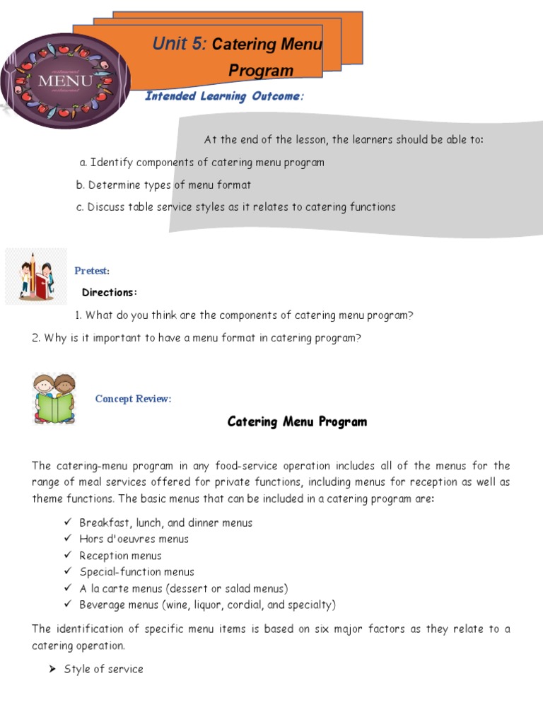 Lesson 5 Catering Menu Program | PDF | Menu | Hors D'oeuvre