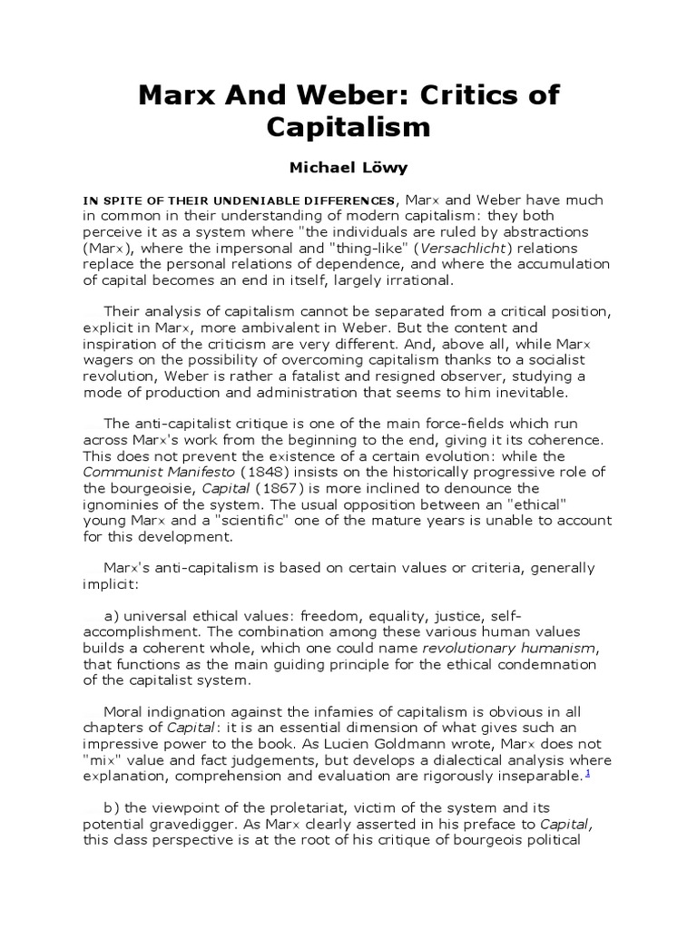 Marx and Weber | PDF | Capitalism | Max Weber