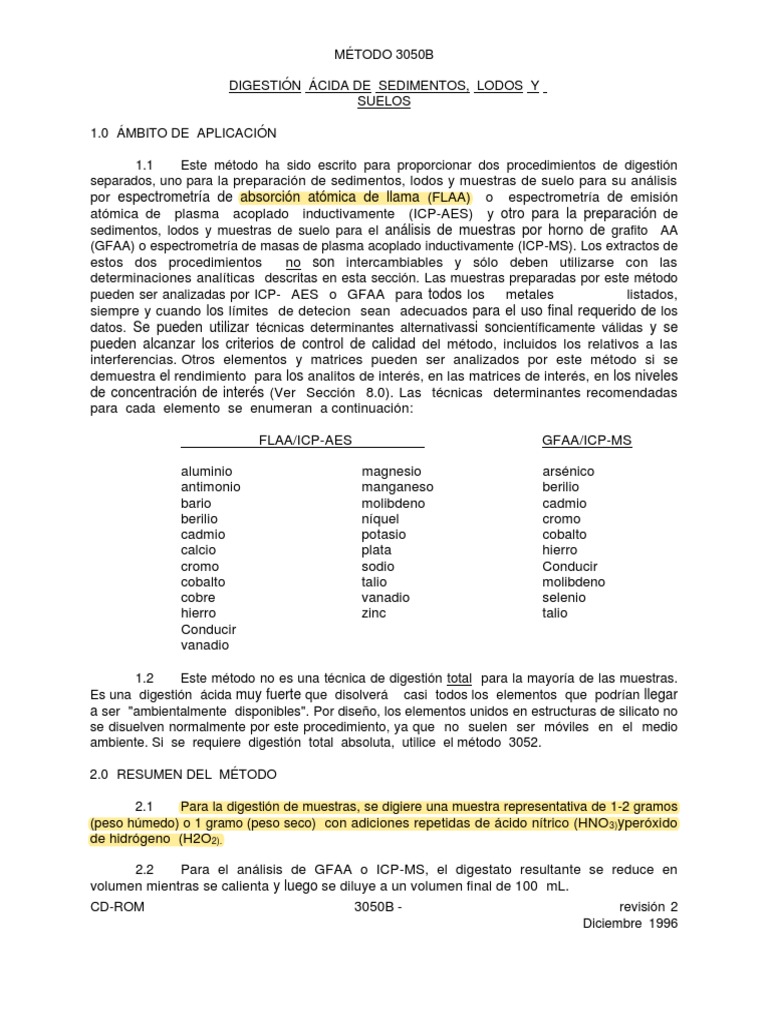 Norma EPA 3050B Traducida | PDF | Ácido clorhídrico | Ácido