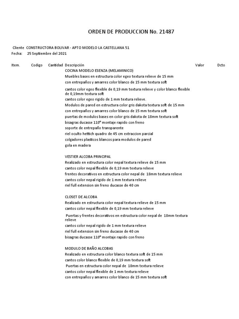 Formato Orden de Produccion | PDF