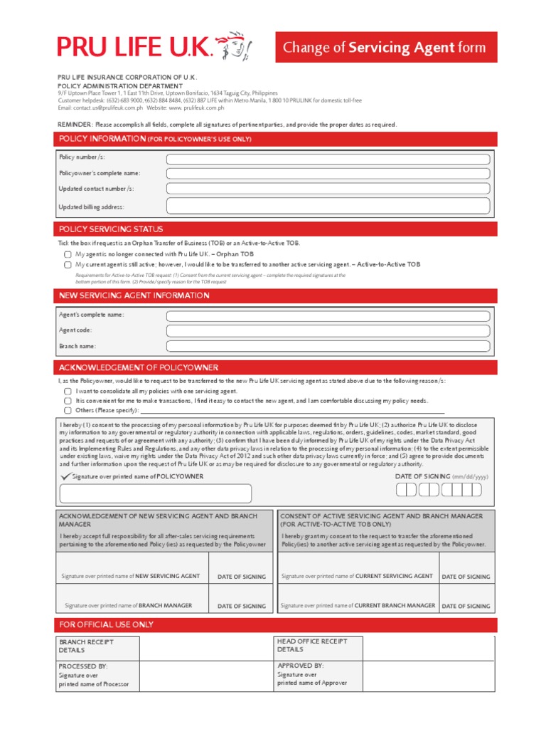 Change of Servicing Agent Form COSAF 1 | PDF | Civil Rights And ...