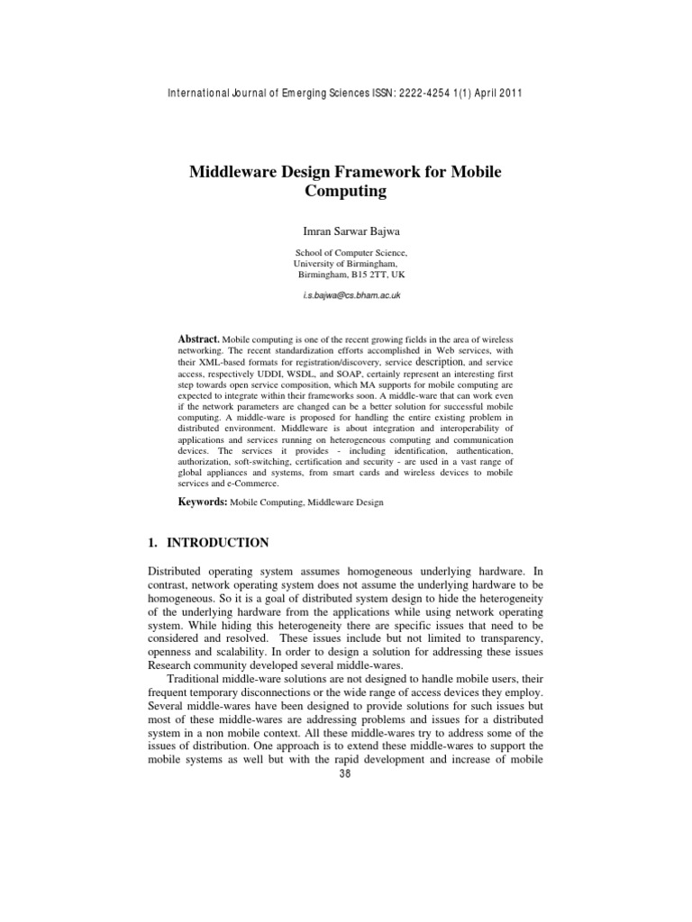 Middleware Design Framework For Mobile Computing Pdf Web Service