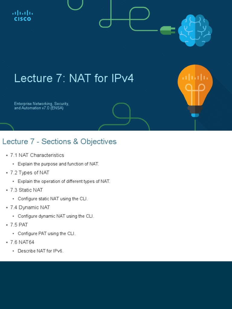 Lecture 7: Nat For Ipv4: Enterprise Networking, Security, and Automation V7.0 (Ensa) | PDF | Ip ...