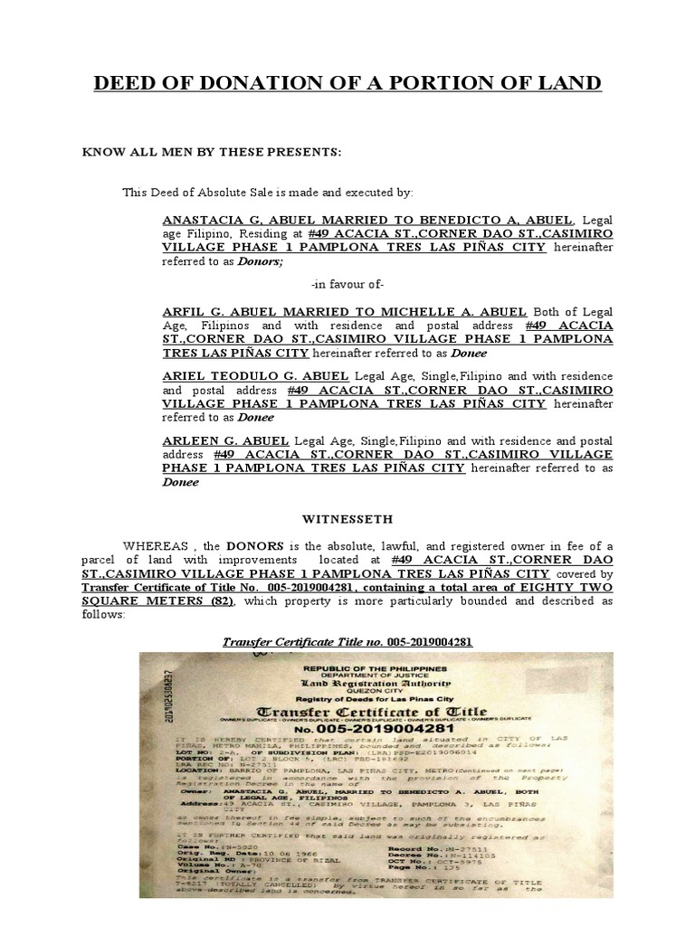Deed of Donation With A Portion of Land | Download Free PDF | Justice ...