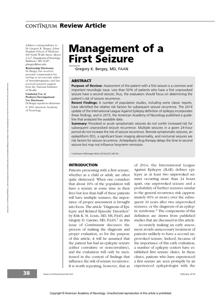 Management of A First Seizure.7 | PDF | Epilepsy | Traumatic Brain Injury