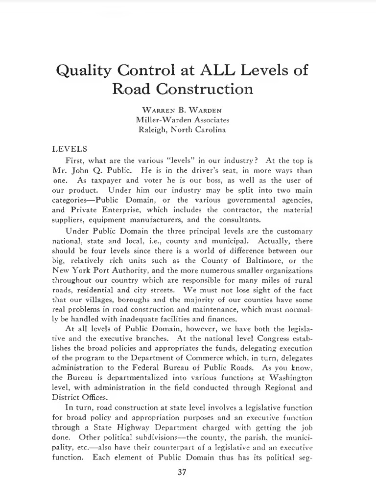Quality Control at ALL Levels of Road Construction | PDF | Standard ...