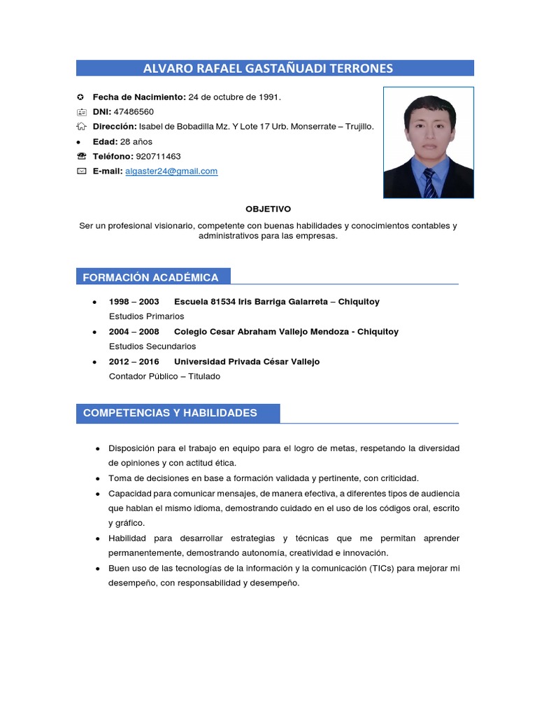 CV - Alvaro Gastañuadi Terrones | PDF | Contabilidad | Dinero